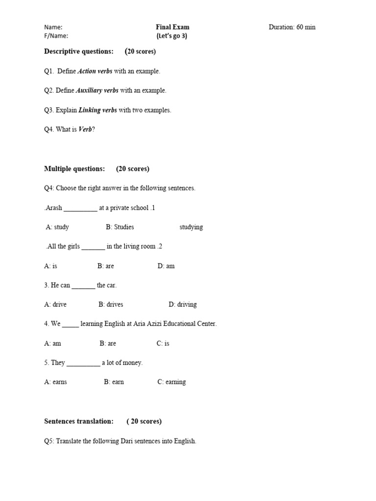 Let's Go 3 Final Exam | PDF