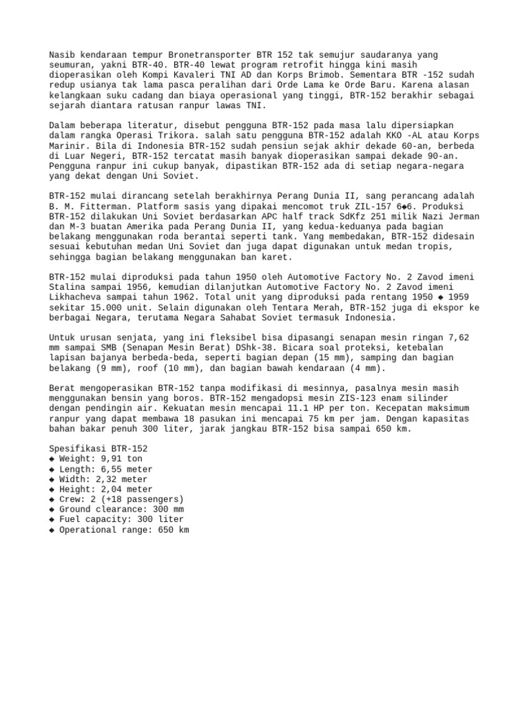BTR 152 Tni | PDF