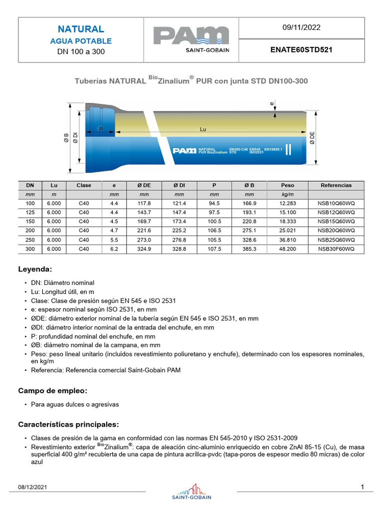 DN100-30mm-Tuberia_Standard_PUR_NATURAL (1) | PDF | Cobre | Rieles