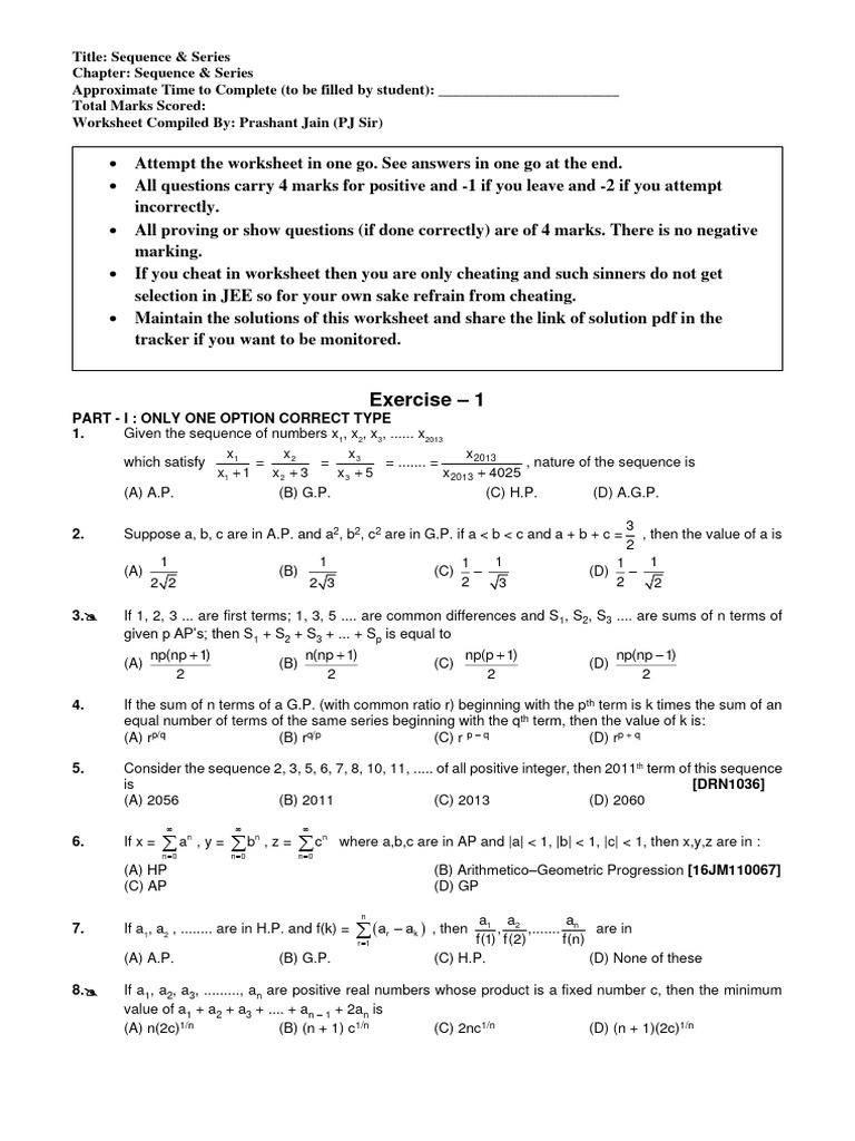 Worksheet-30 Sequence Series I 1709270673994 | PDF