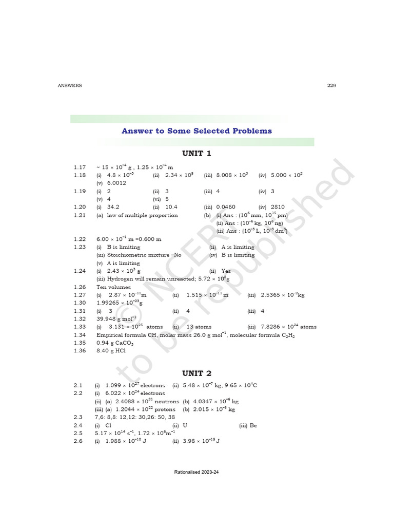 Chemistry Unit Answers and Solutions | PDF | Atomic Nucleus | Proton