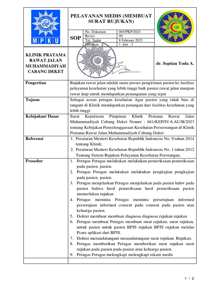 Sop Rujukan Pasien | PDF | Sains & Matematika
