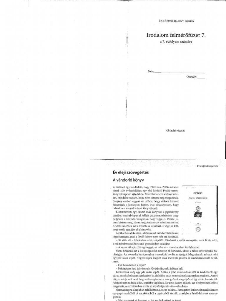 Irodalmi Felmérő 7ik Osztály | PDF