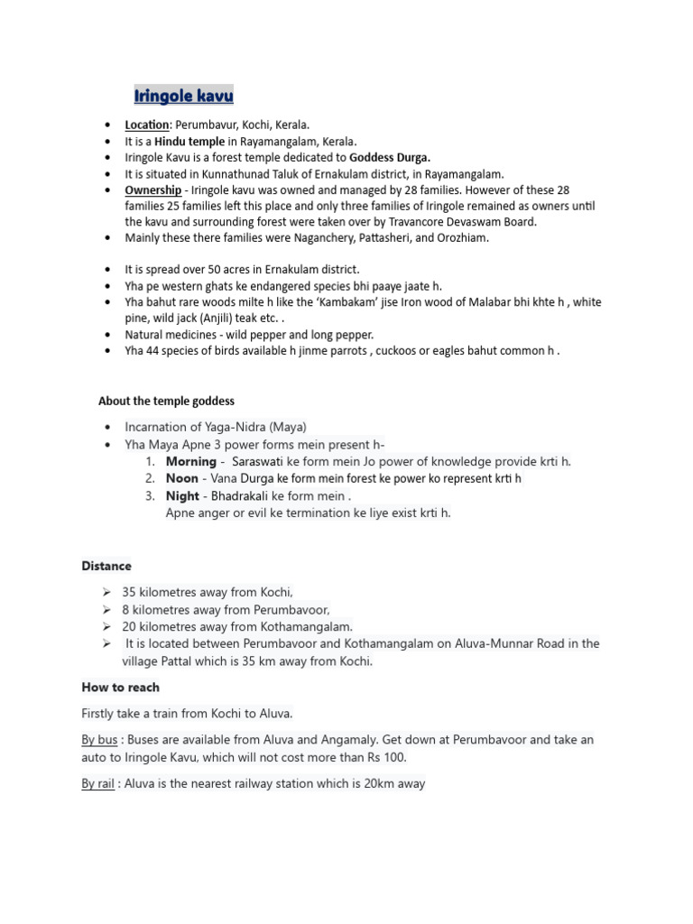 Iringole Kavu Temple: Location & Hours | PDF