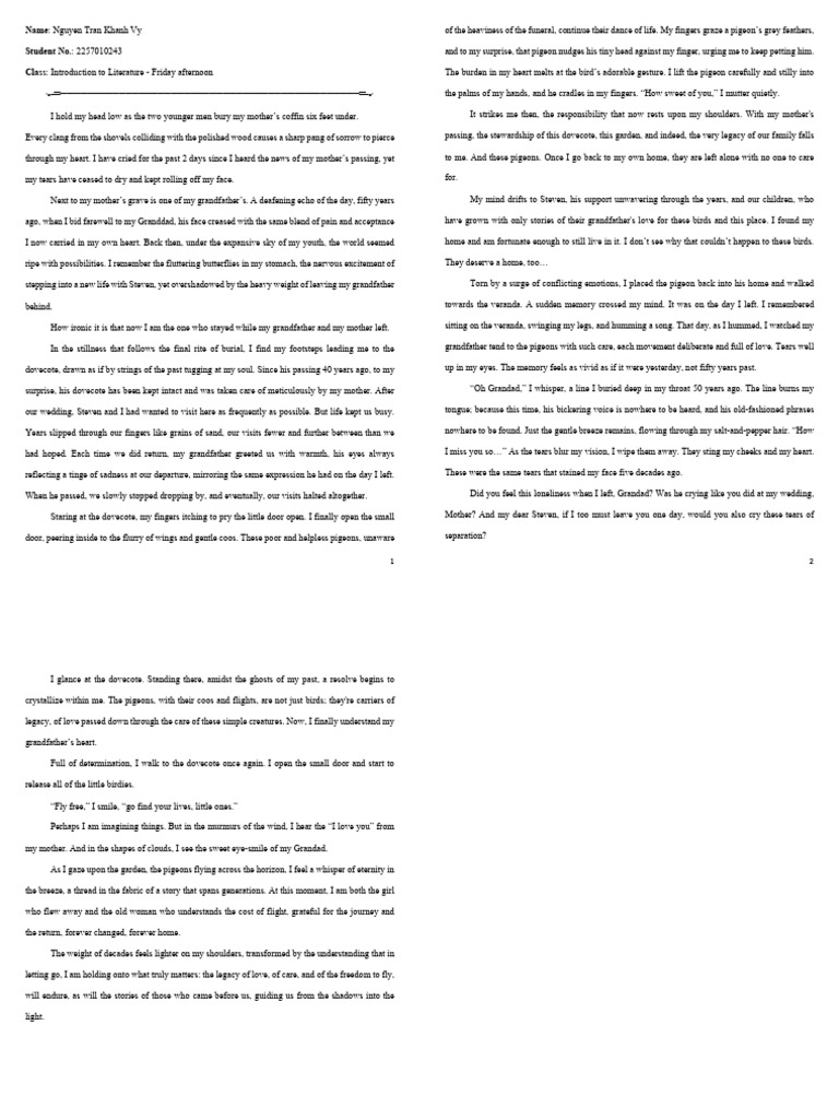 PROJECT - Reimagining Flight by Doris Lessing - PRINT 2 | PDF