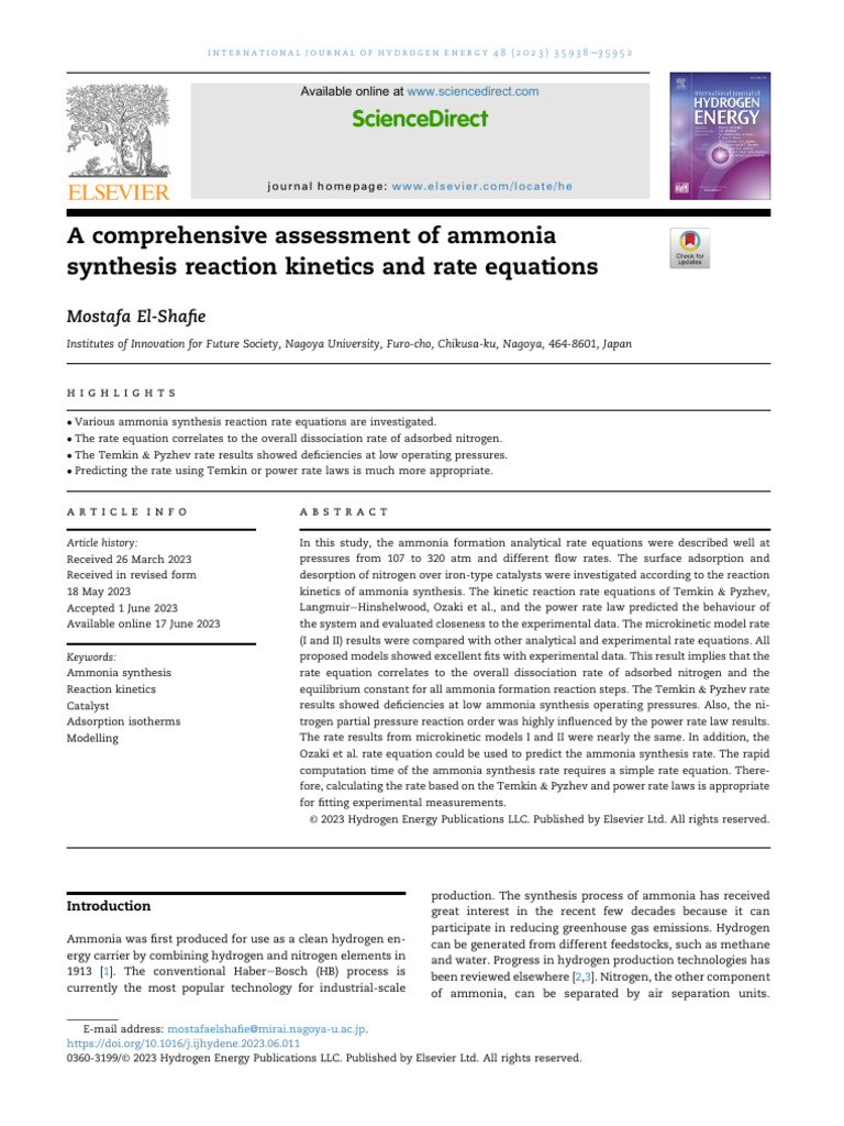A Comprehensive Assessment of Ammonia Synthesis Reaction Kinetics and ...