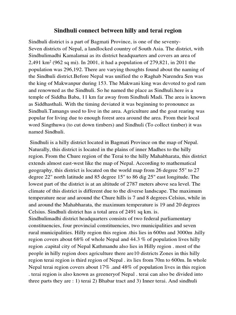 Sindhuli District: Geography and Facts | PDF | Nepal | Earth Sciences