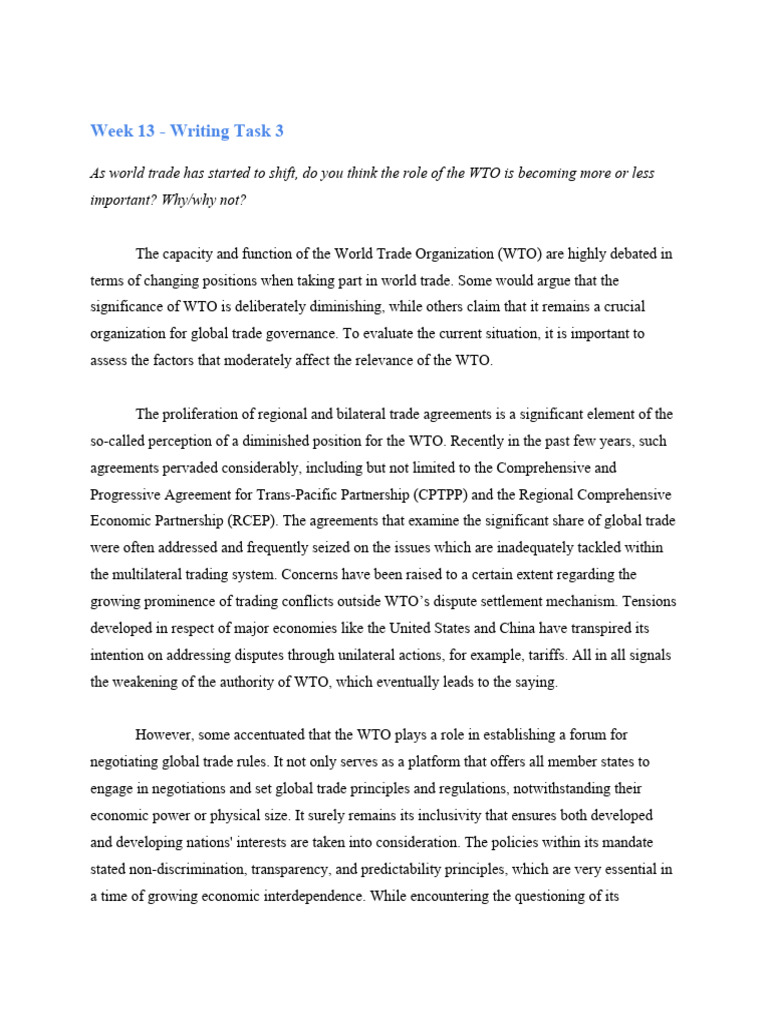 Week 13 - Writing Task 3 | PDF | World Trade Organization | Trade