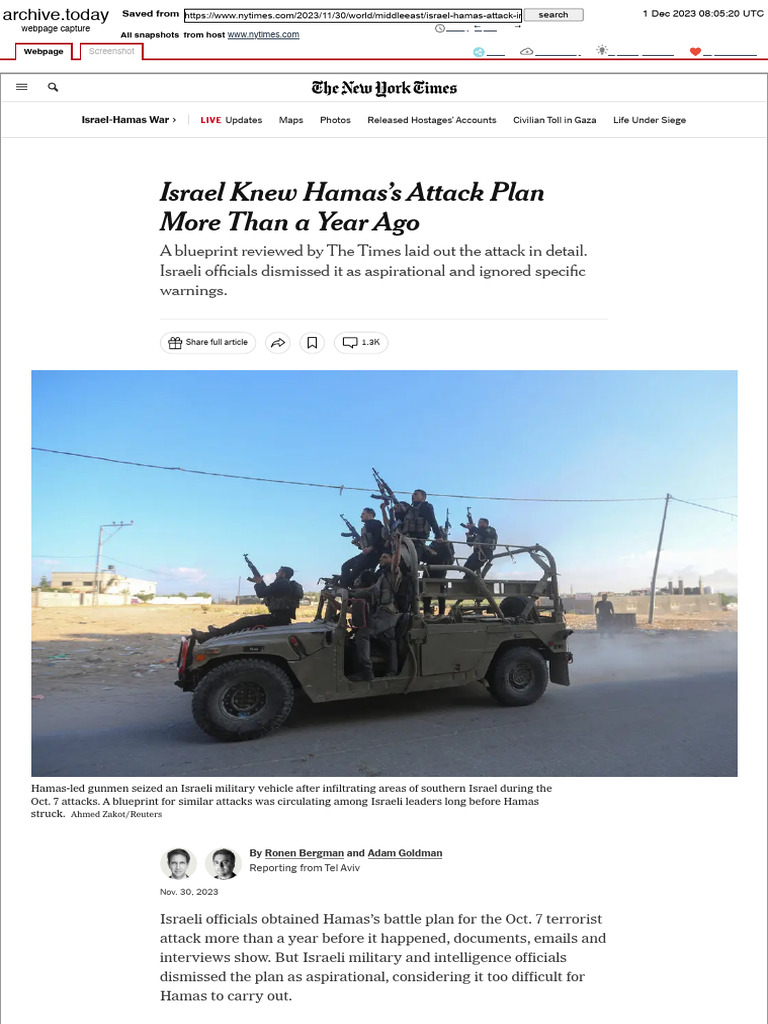 Israel Knew Hamas’s Attack Plan Over a Year Ago - The New York Times | PDF