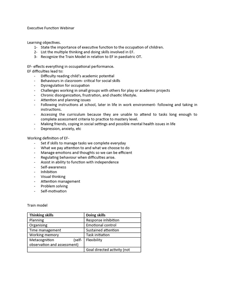 Executive Function Webinar | PDF | Executive Functions | Cognition