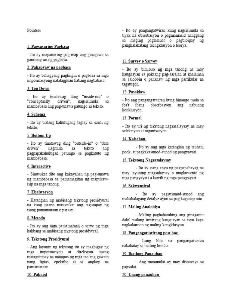 Pointers Pagbasa | PDF