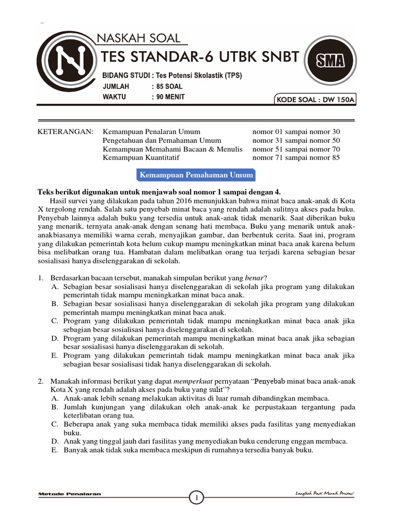 Dw150a TS6 Utbk SNBT - TPS | PDF
