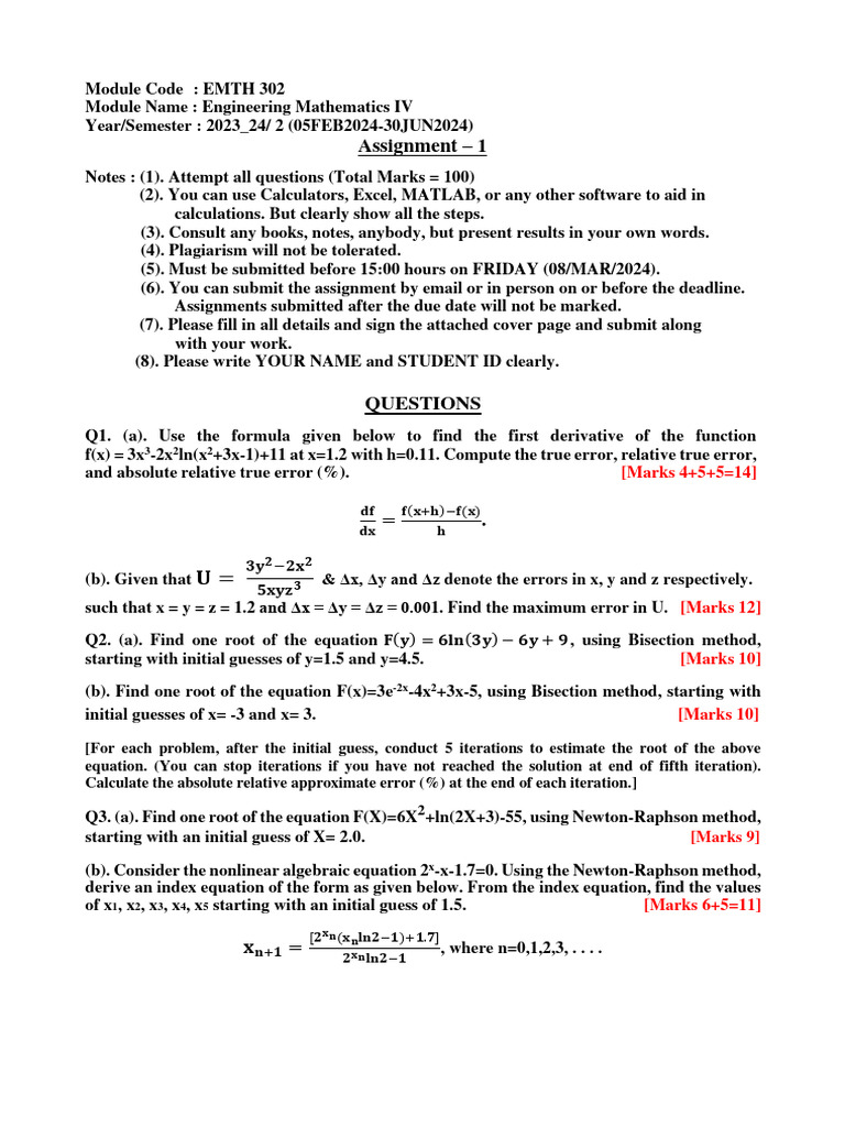 Assignment 1 - Rel 26FEB2024 Due 08MAR2024 | PDF | Applied Mathematics | Mathematical Analysis