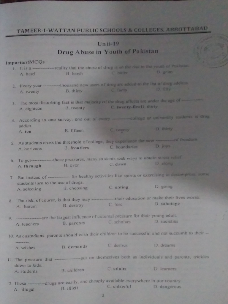 Drug Abuse (Comprehension) | PDF