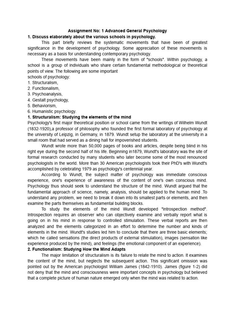 Assignment No - 1 Advanced General Psychology | PDF | Psychology ...