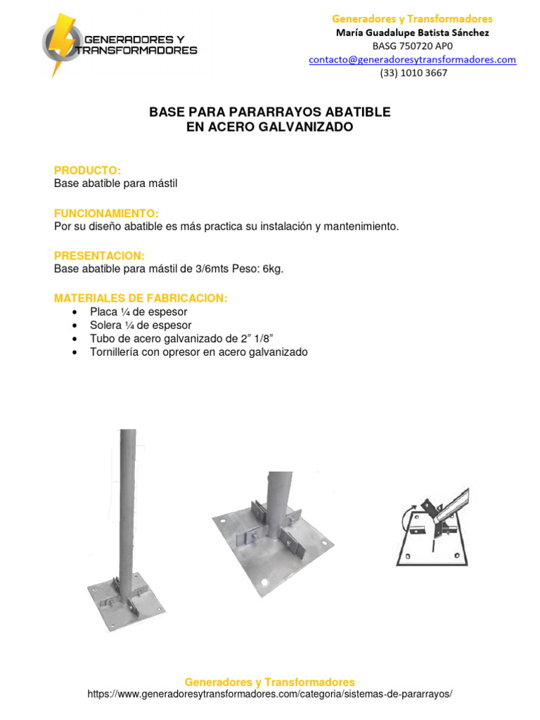 BASE PARA PARARRAYOS ABATIBLE - GENERADORES Y TRANSFORMADORES | PDF