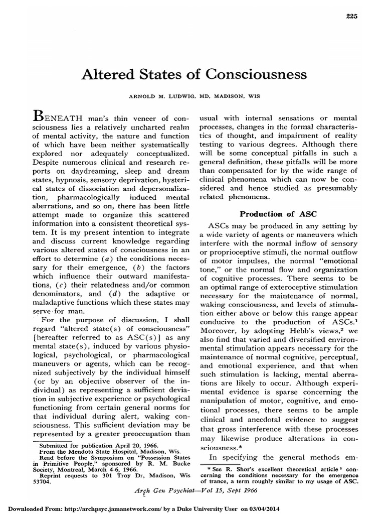 Understanding Altered States of Consciousness | PDF | Experience ...