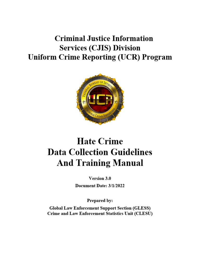 Hate Crime Data Collection Manual | PDF | Hate Crimes | Uniform Crime Reports