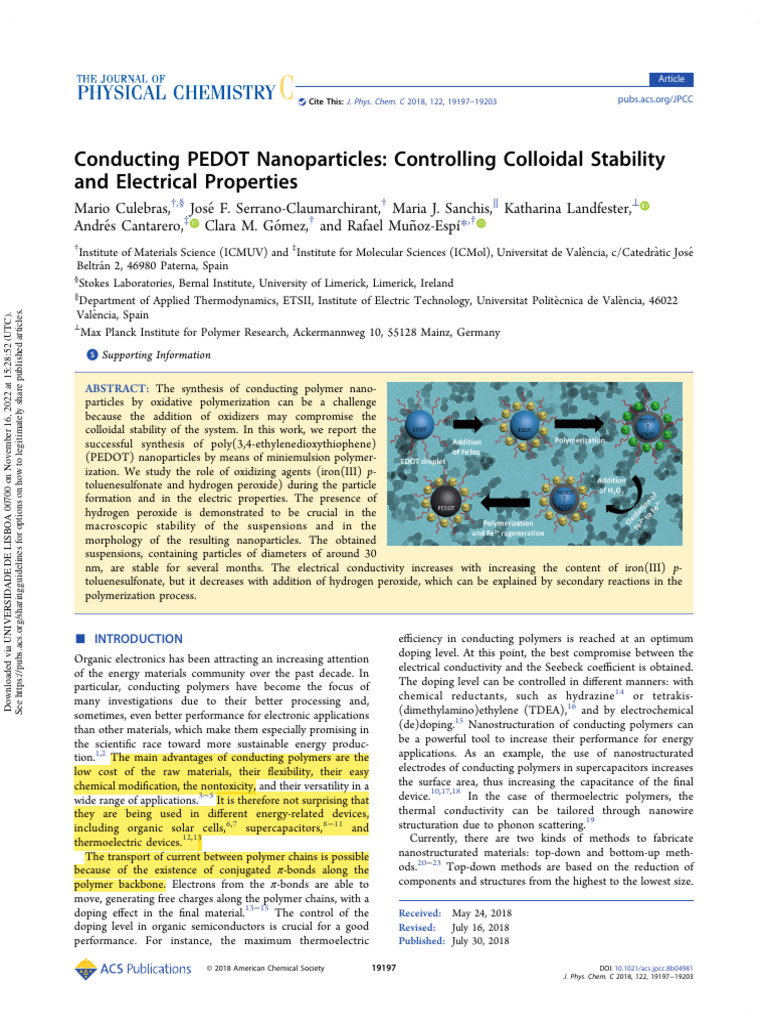 2018 Conducting PEDOT Nanoparticles - Controlling Colloidal Stability ...