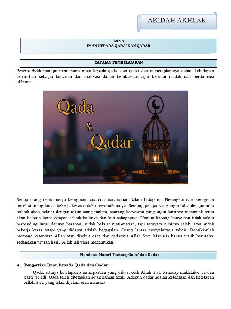 Iman kepada Qada dan Qadar dalam Kehidupan | PDF