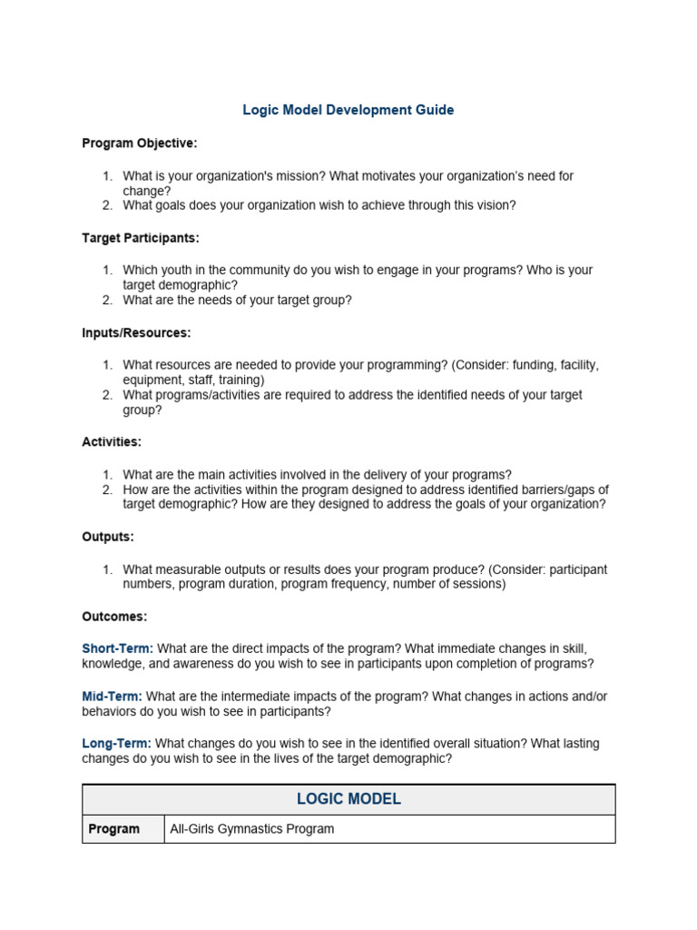 Logic Model Development Guide | PDF | Self Esteem | Gymnastics