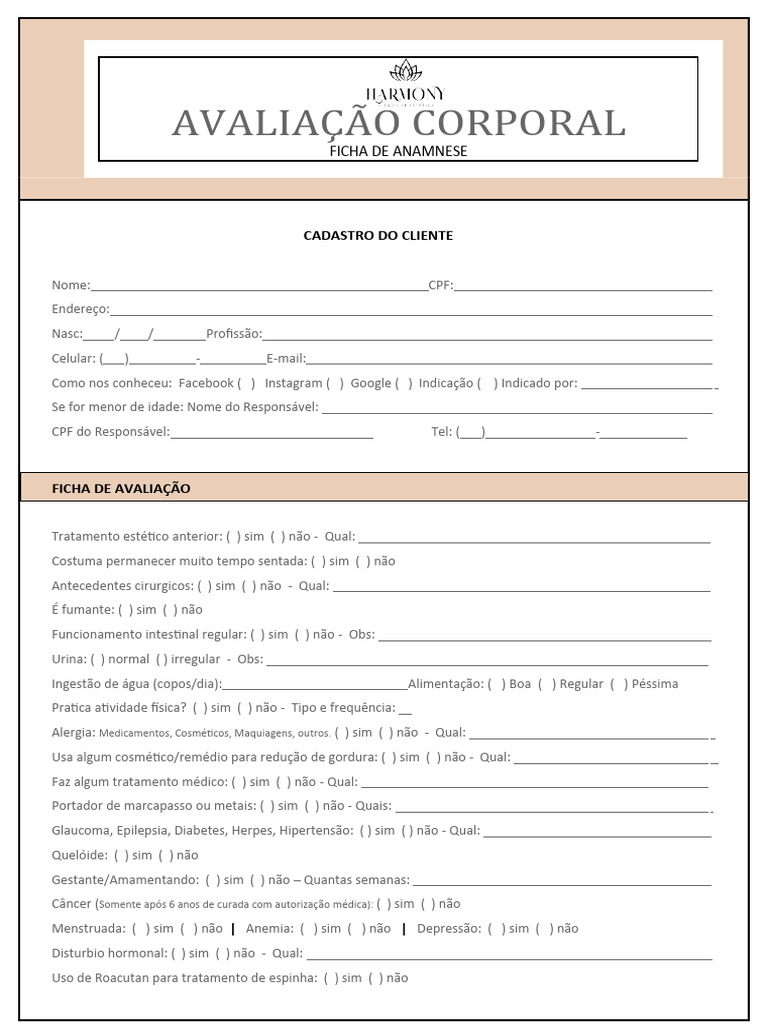 Ficha de Anamnese - Avaliação Corporal - Data Atualizada | PDF ...