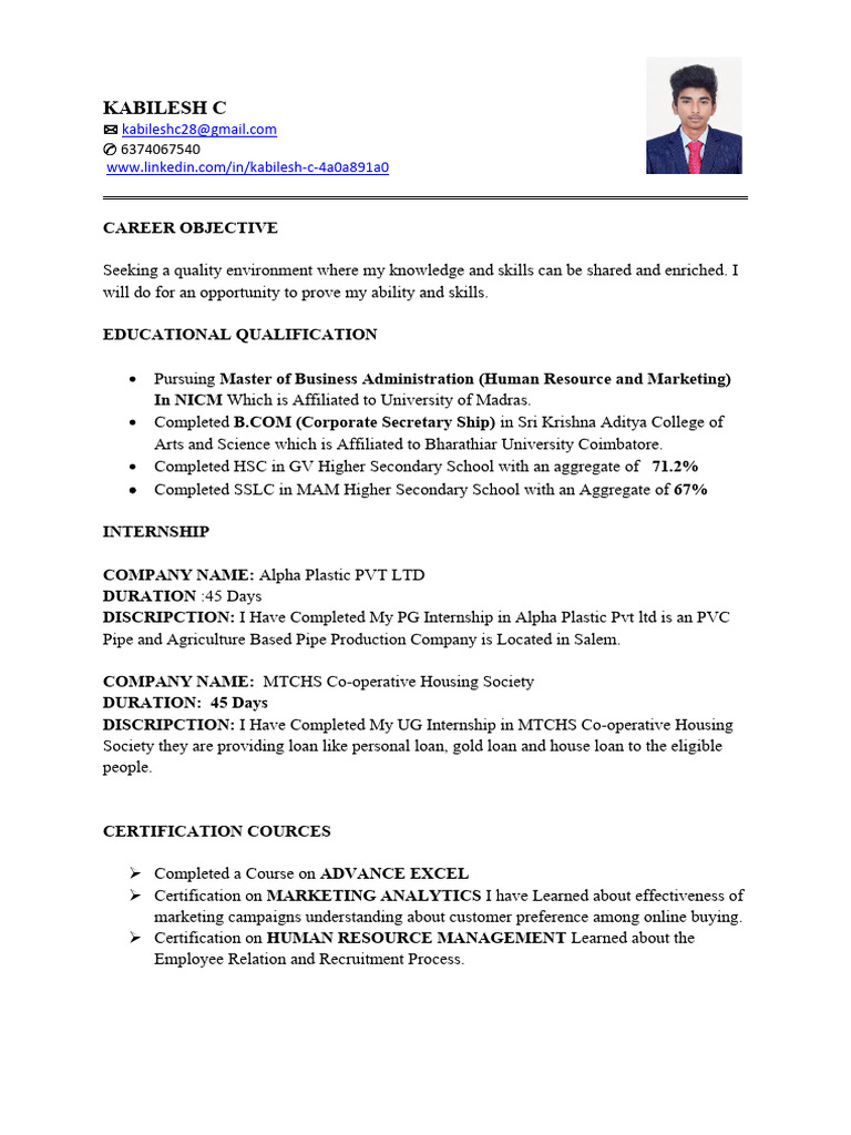Kabilesh C Resume-1 | PDF