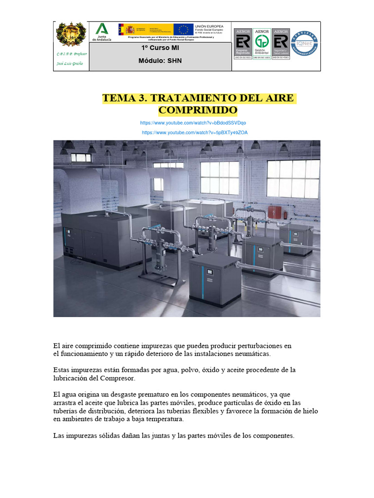 Tema 3. Tratamiento Del Aire Comprimido | PDF | Agua | Presión