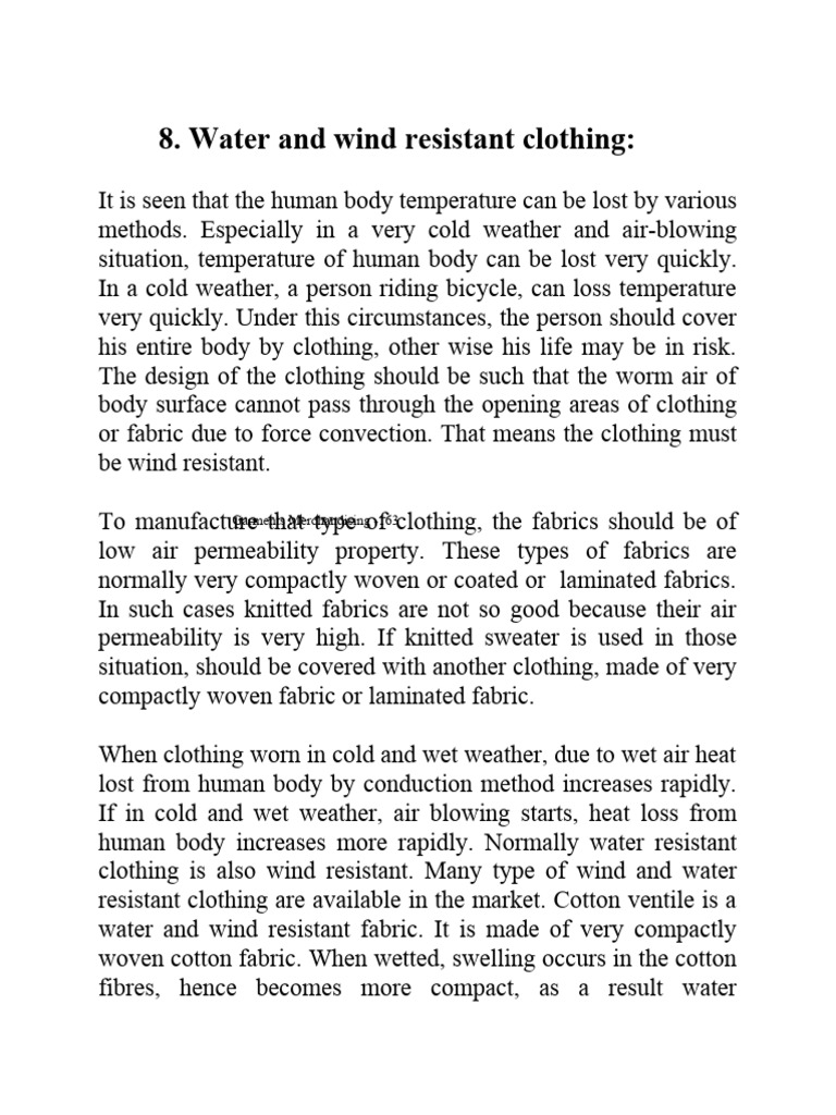 Water and Wind Resistant Clothing | PDF | Textiles | Clothing
