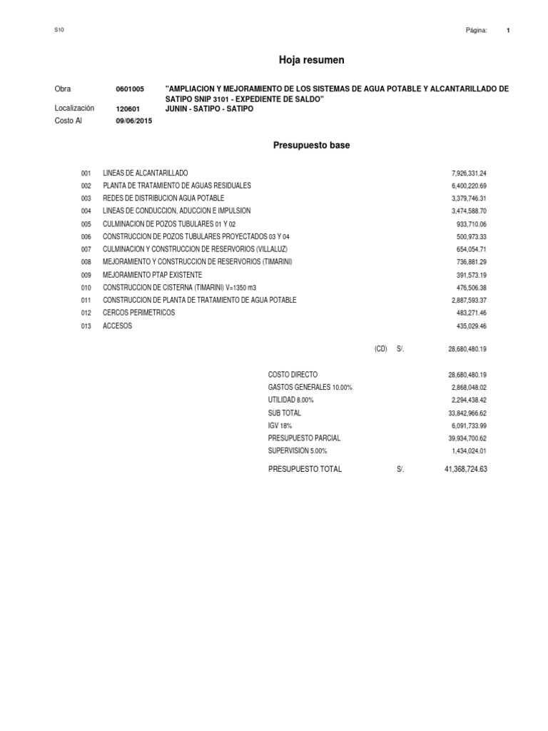 Resumen de Ppto Satipo | PDF