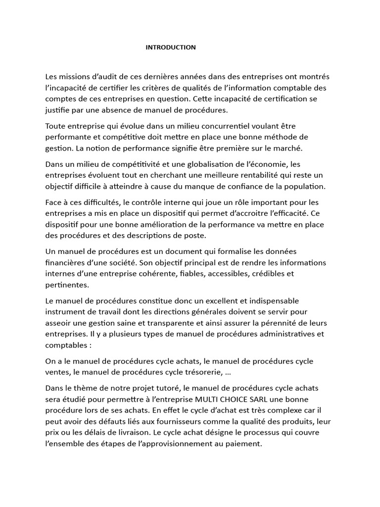 Manuel de procédures pour le cycle achats | PDF | Business | Contrôle ...