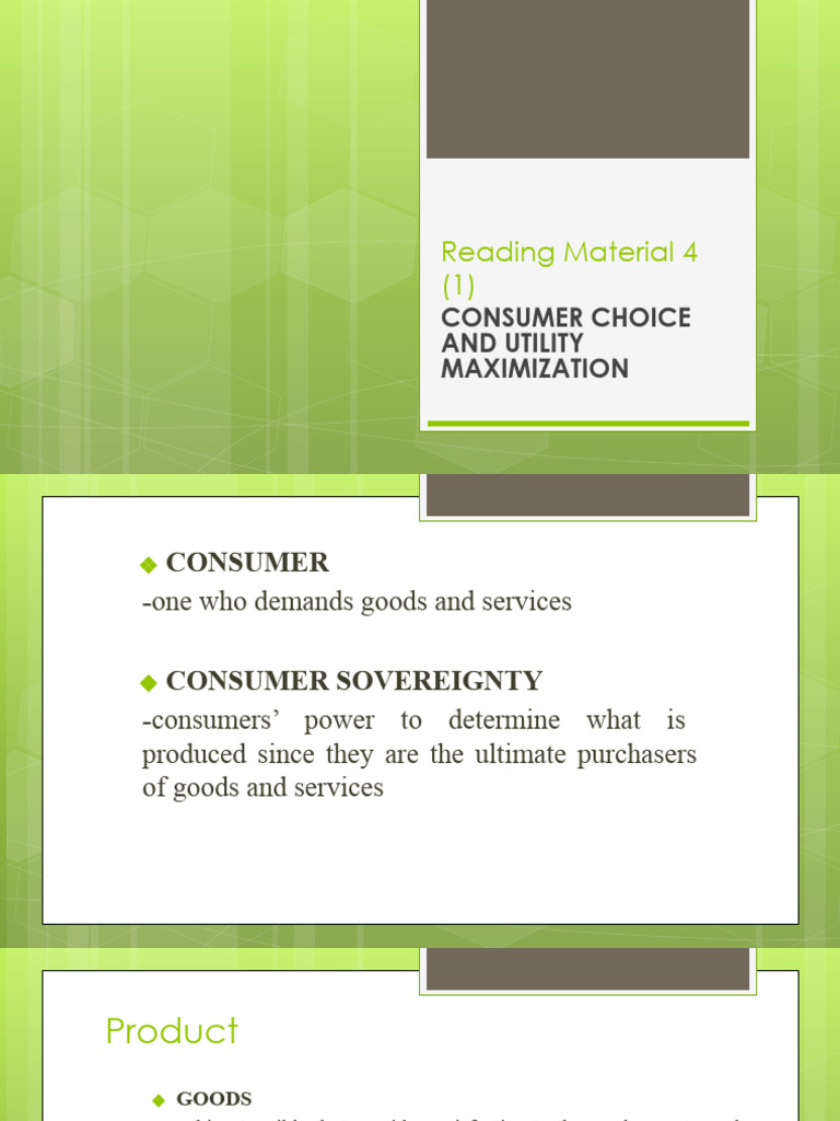 Reading Material 4-Consumers-Choice Part1 | PDF | Utility | Goods