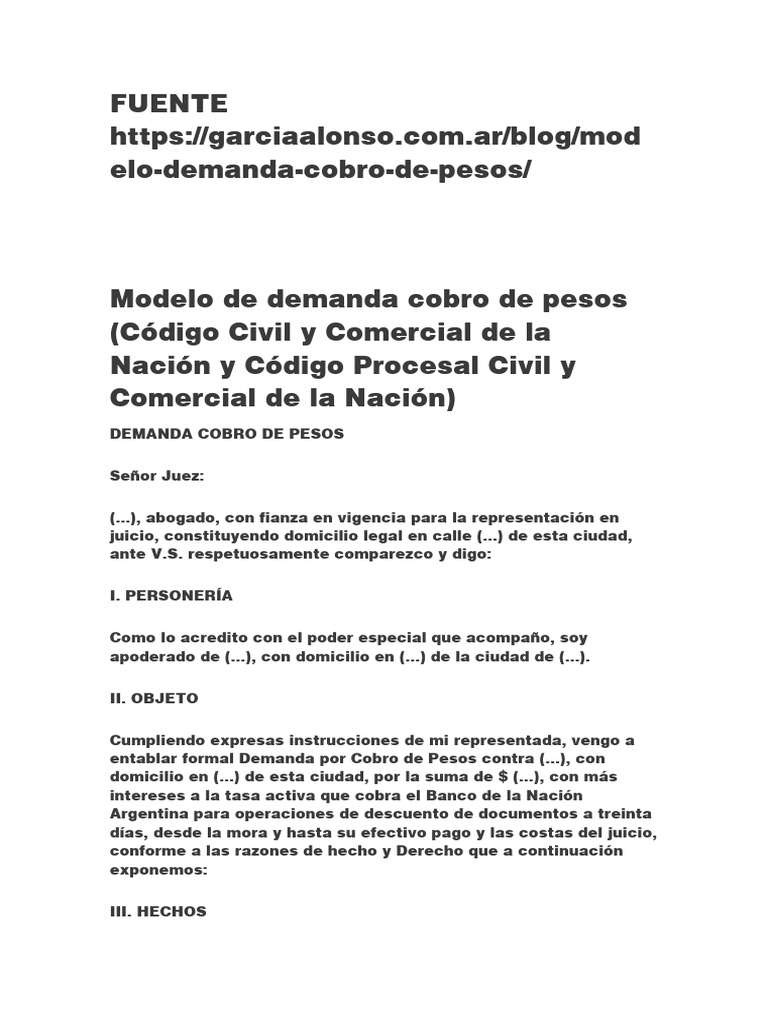 Cobro de Pesos Nuevo Cod Civil | PDF | Demanda judicial | Ley común