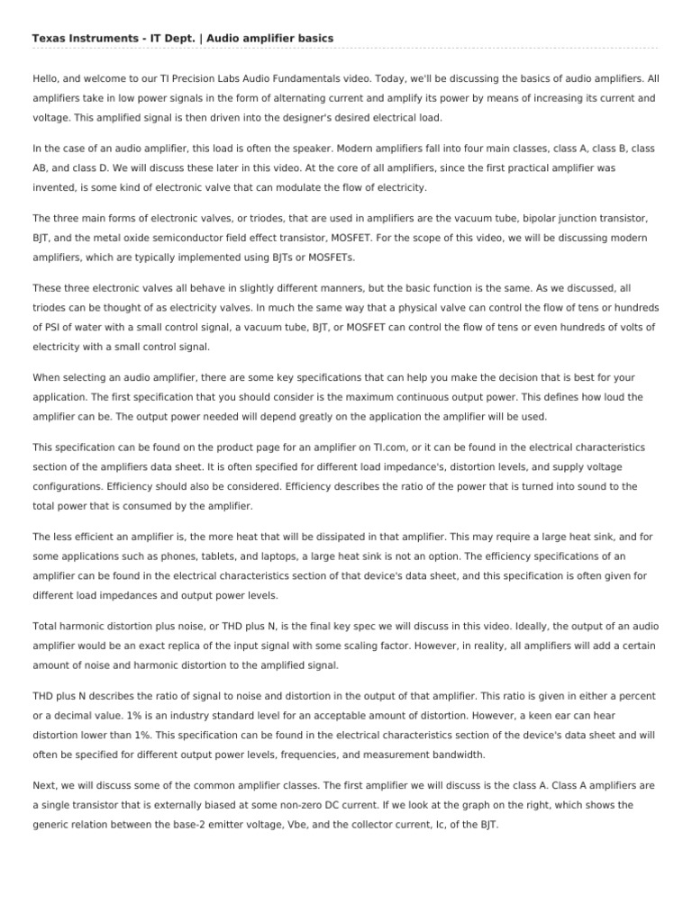Audio Amplifier Basics Pdf