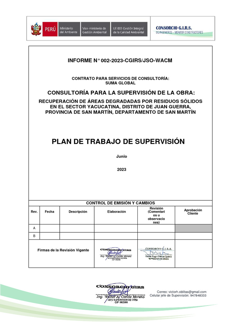 01 - Informe #002-2023 - Plan de Trabajo de La Supervision | PDF | Calibración | Residuos