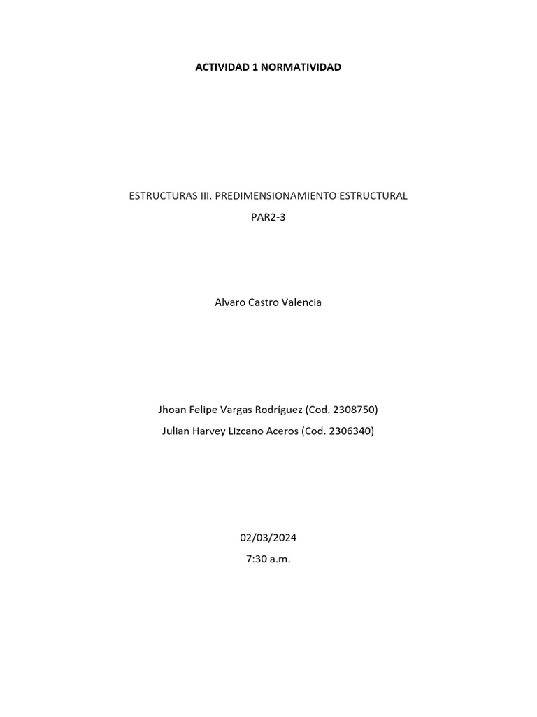 Actividad 1 Normatividad Estruc Iii | PDF | Hormigón | Ingeniería de Edificación