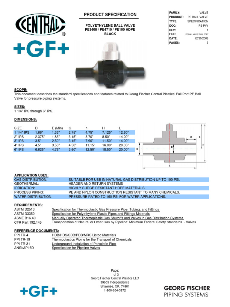 PS-PV1 Poly Valve | PDF | Pipe (Fluid Conveyance) | Polyethylene