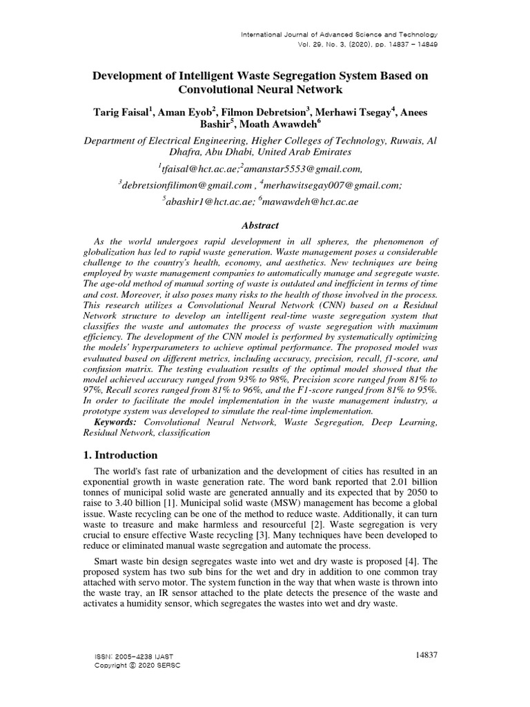 (J) 2020 - Development of Intelligent Waste Segregation System Based On ... (J) 2020 - Development of Intelligent Waste Segregation System Based On ...