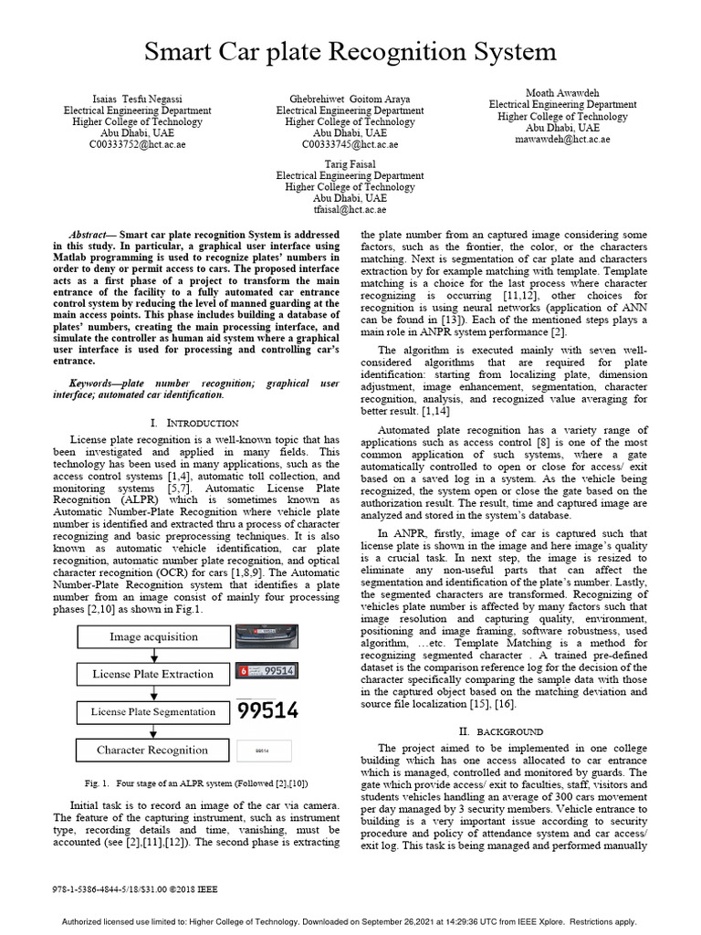 Smart Car Plate Recognition System | PDF | Optical Character ...