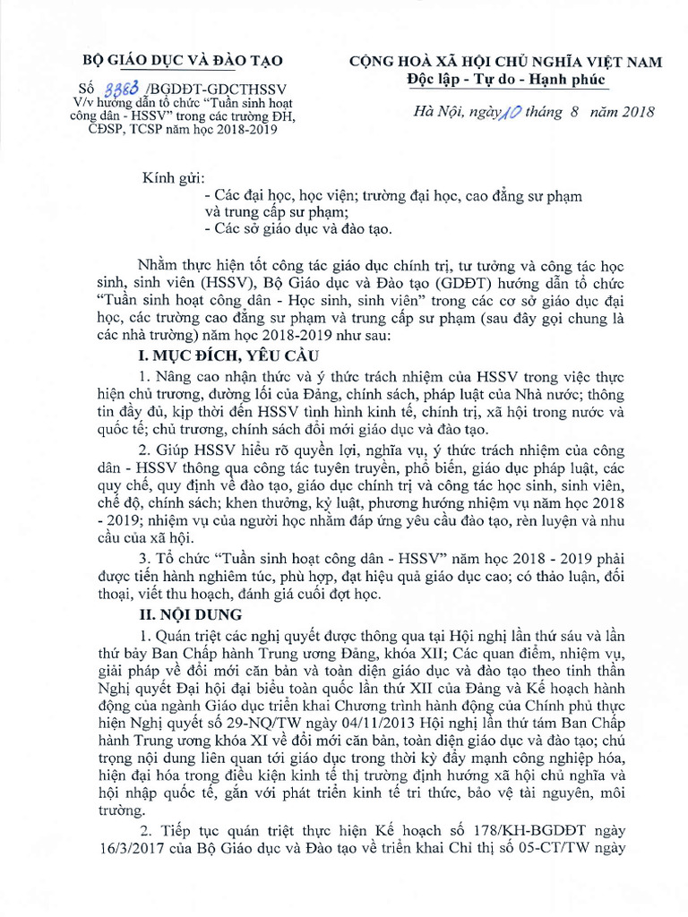 CV 3383 BGDĐT-GDCTHSSV | PDF