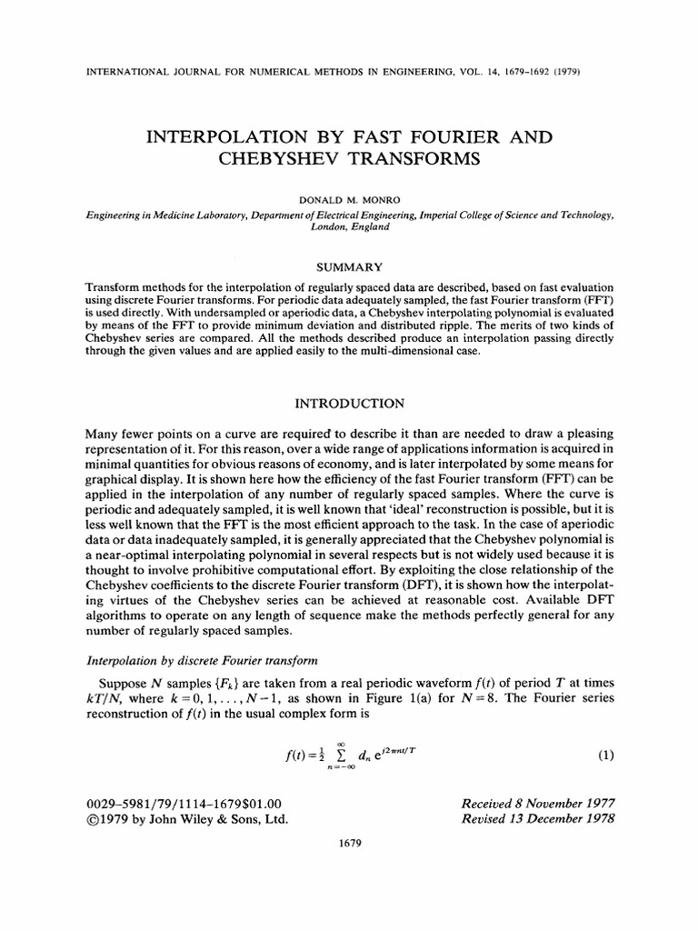 Monro Interpolation by Fast Fourier and Chebyshev Transforms | PDF | Discrete Fourier Transform ...