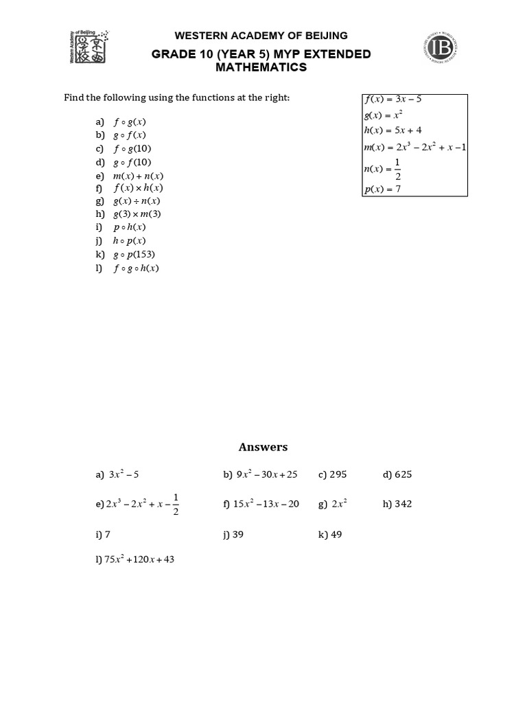 Lesson 02 - Composite Functions Worksheet | PDF