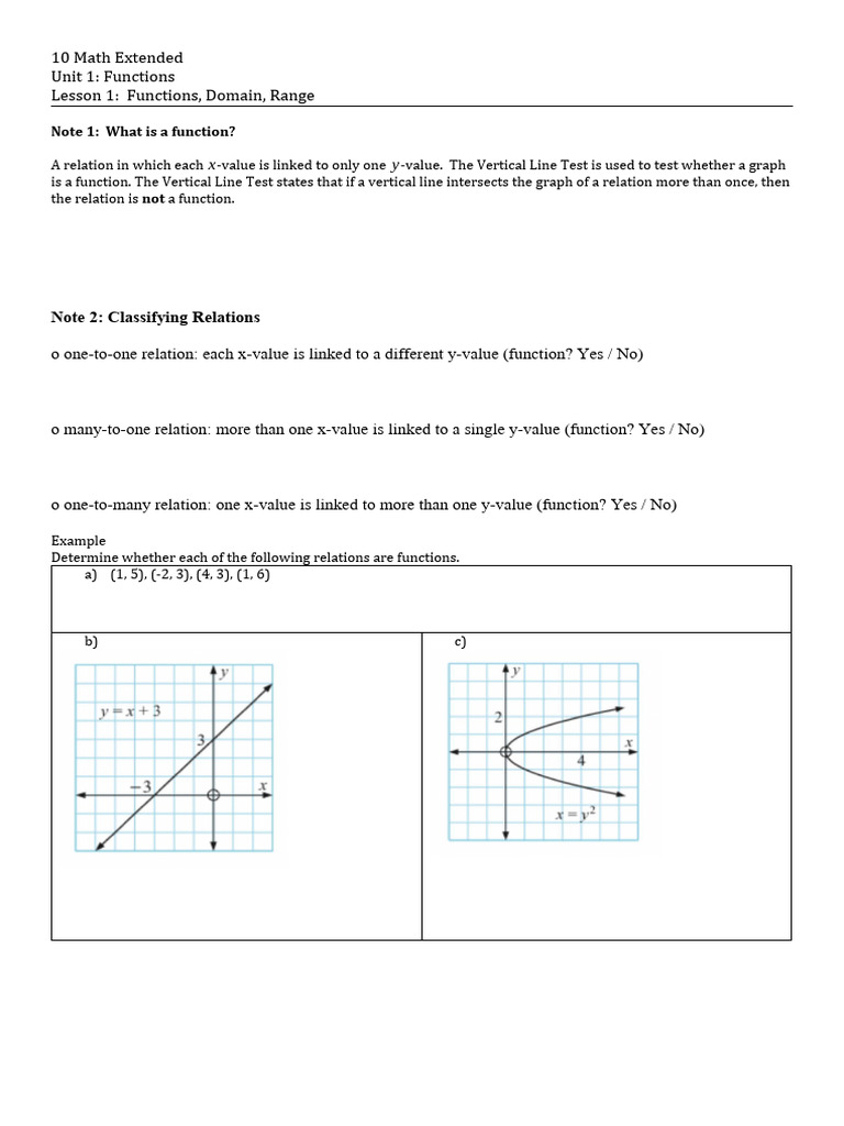 Lesson 01 - Functions, Notation, Domain, Range 2022 | PDF | Function (Mathematics ...