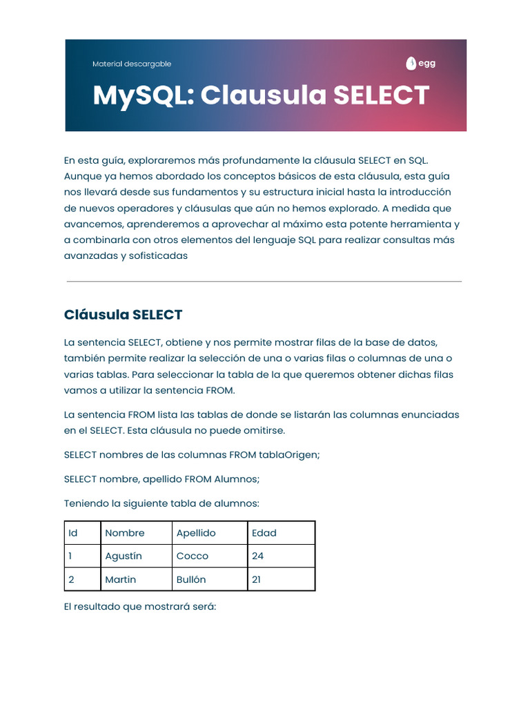 MySQL - Clausula SELECT | PDF