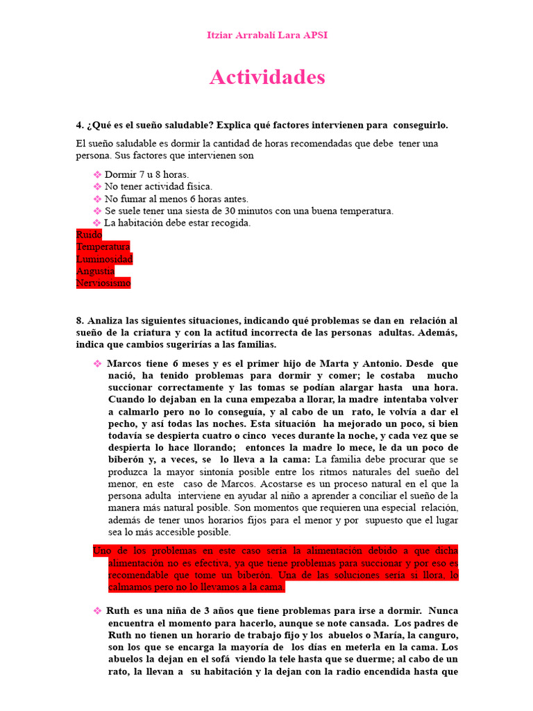 Actividades APSI | PDF | Dormir