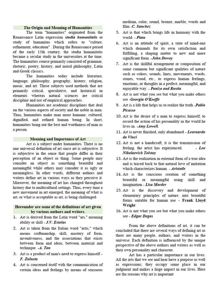 Lecture 1 Introduction To Study of Humanities Assumptions in Art | PDF ...