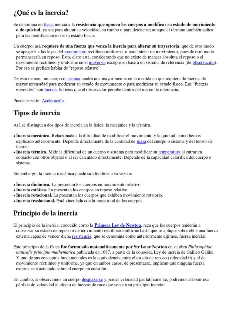 Qué Es La Inercia | PDF | Inercia | Las leyes del movimiento de Newton Qué Es La Inercia | PDF | Inercia | Las leyes del movimiento de Newton