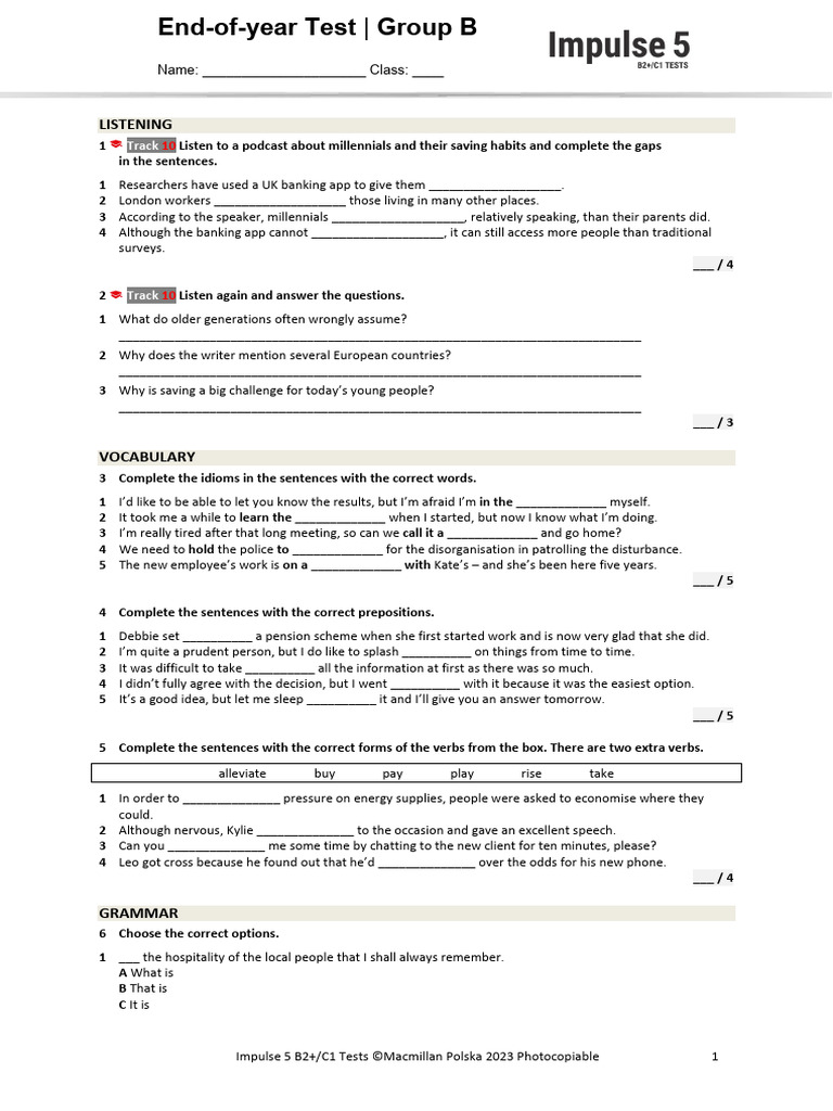 End-Of-Year Test B | PDF | Adolescence | Learning