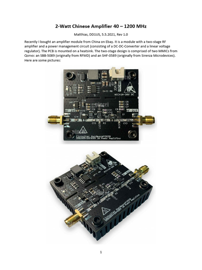 Chinese 2W Amplifier 40-1200MHz 1v0 | PDF | Amplifier | Electrical Circuits