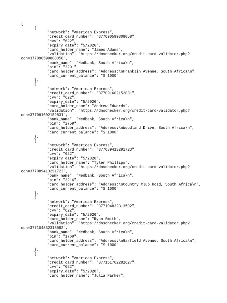Credit Card Data - Json | PDF | Computer Access Control | Access Control